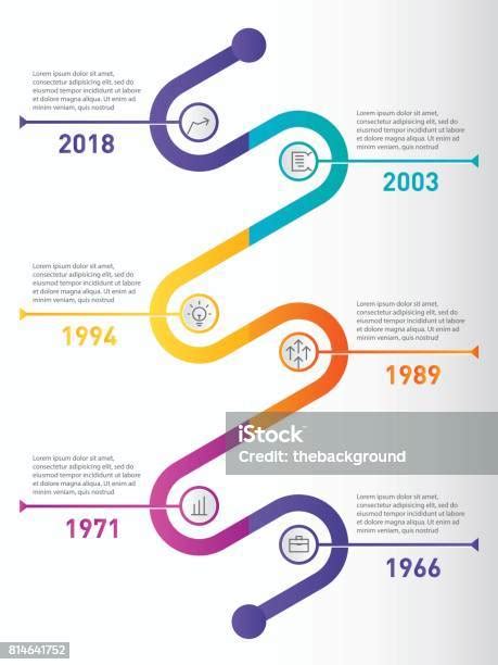 수직 Infographic 타임 라인입니다 옵션 부품 단계 또는 기술 프로세스와 비즈니스 프레 젠 테이 션 개념 사회적 추세 및 동향 그래프의 시간 라인입니다 벡터 웹