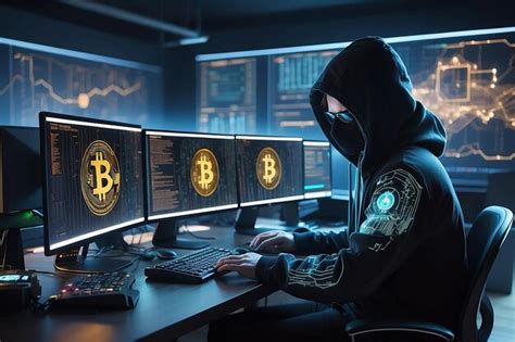 Premium Photo Front View Of Hacker In Blurry Interior Using Computers