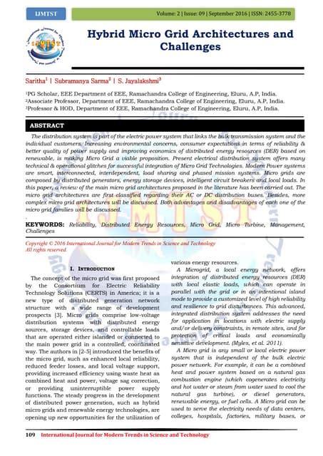 Hybrid Micro Grid Architectures And Challenges Pdf