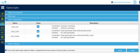 Solved Stm32cubeprogrammer Option Bytes Settings Stmicroelectronics Community