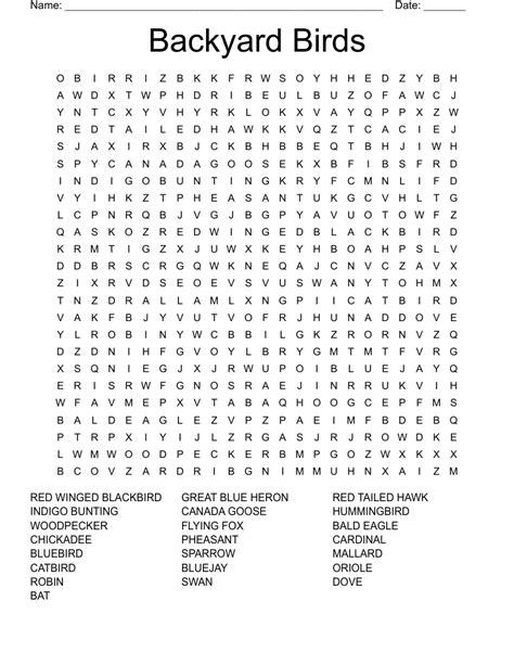 Birds Word Search Wordmint