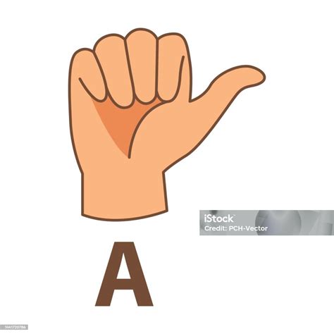 문자 A 수화 알파벳 벡터 삽화를 보여주는 손 다른 위치에있는 손가락 청각 장애인의 언어 가리키기에 대한 스톡 벡터 아트 및
