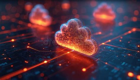 Digital Cloud Computing Illustration Interconnected Glowing Clouds