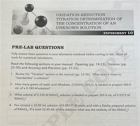 Solved Oxidation Reduction Titration Determination Of The