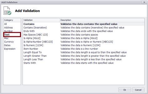 Text Validation Rules