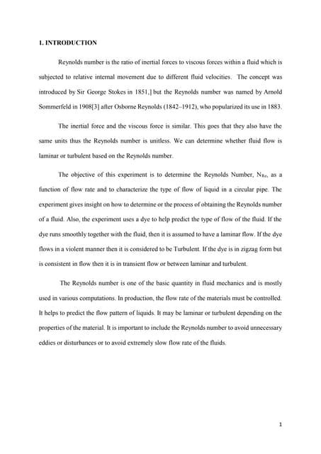 Reynolds Number And Experiment Ppt