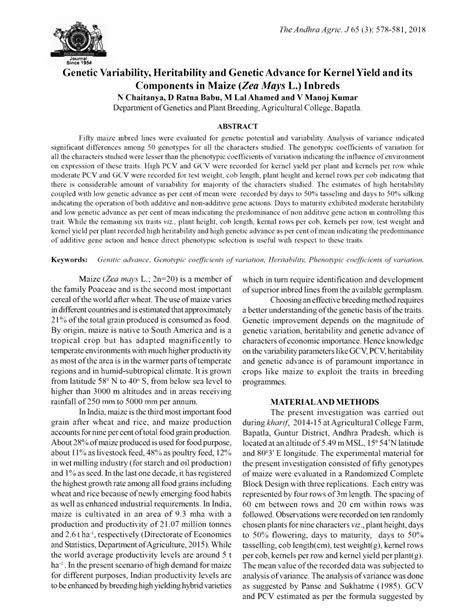 Pdf Genetic Variability Heritability And Genetic Advance For Kernel