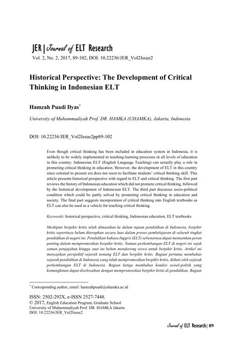 Pdf Historical Perspective The Development Of Critical Thinking In
