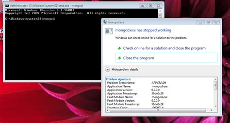 Mongodb Mongodexe Has Stopped Working Error Stack Overflow