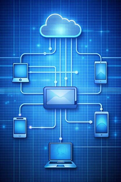 Cloud Computing Blueprint Digital Scheme With Cloud Devices Premium AI Generated Image