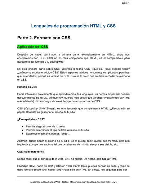 Lenguaje De Programación Lenguajes De Programación Html Y Css Parte 2 Formato Con Css
