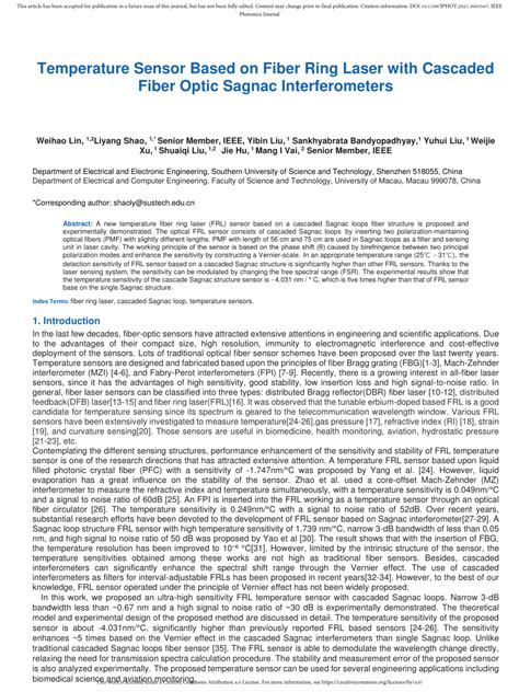 Pdf Temperature Sensor Based On Fiber Ring Laser With Cascaded Fiber Optic Sagnac Interferometers