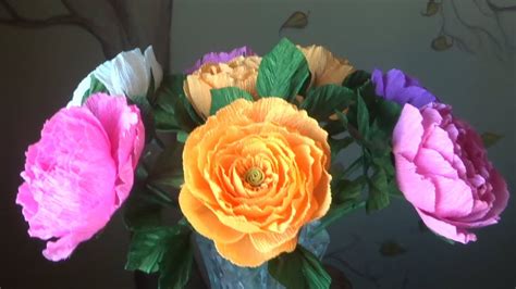 Пионовидные розы из гофрированной бумаги МК Youtube