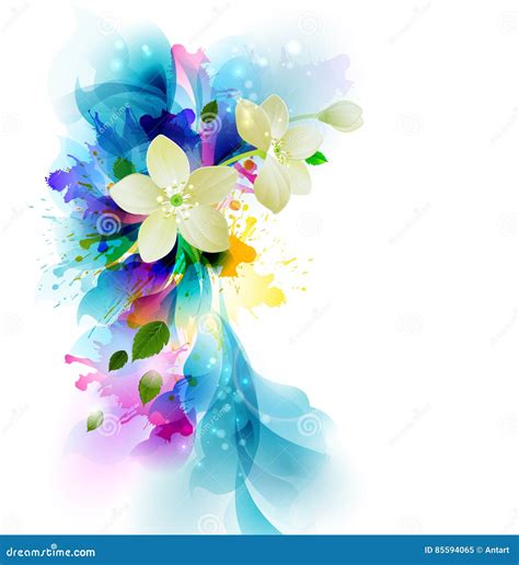 Tender Background With White Abstract Flower On The Artistic Blobs Stock Vector Illustration