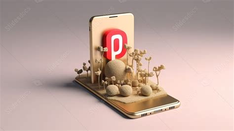 smartphone displaying 3d render of the pinterest logo powerpoint