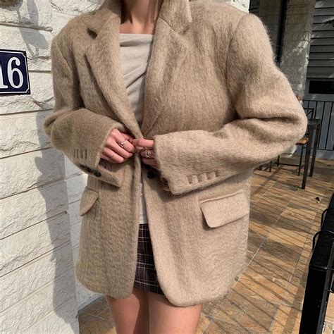 룸스 여성 겨울 하객 오피스룩 울 모헤어 브러쉬 오버핏 자켓 3col