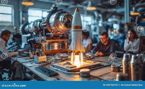 Rocket Launch Simulation In A Tech Lab Stock Illustration