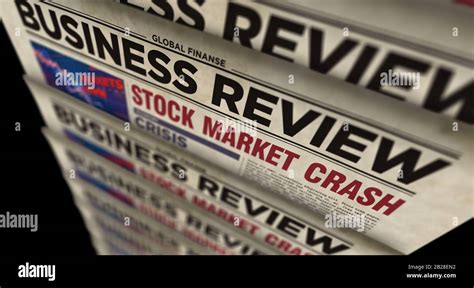 Business Review Newspapers With Market Crash Printing And Disseminating 3d Illustration Economy