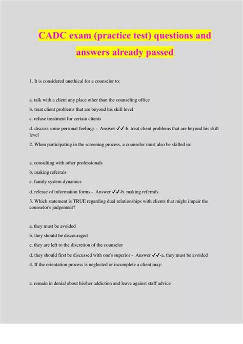CADC Exam Practice Test Questions And Answers Already Passed CADC Illinois Certified