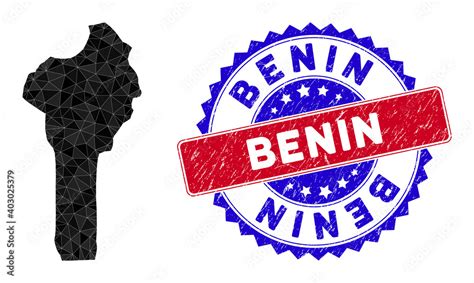 Benin Map Polygonal Mesh With Filled Triangles And Rough Bicolor Rubber Seal Triangle Mosaic