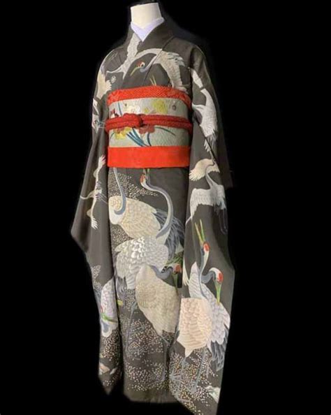 Dramatic Auspiscious Tsuru Crane Pattern For This Antique Black Base Bridal Furisode More