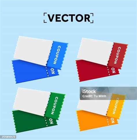 파란색 빨간색 녹색 및 노란색의 3d 빈 쿠폰 템플릿 배경에 고립되어 있습니다 상품권 모형 템플릿 3d 벡터 일러스트 레이 션 상품권에 대한 스톡 벡터 아트 및 기타 이미지