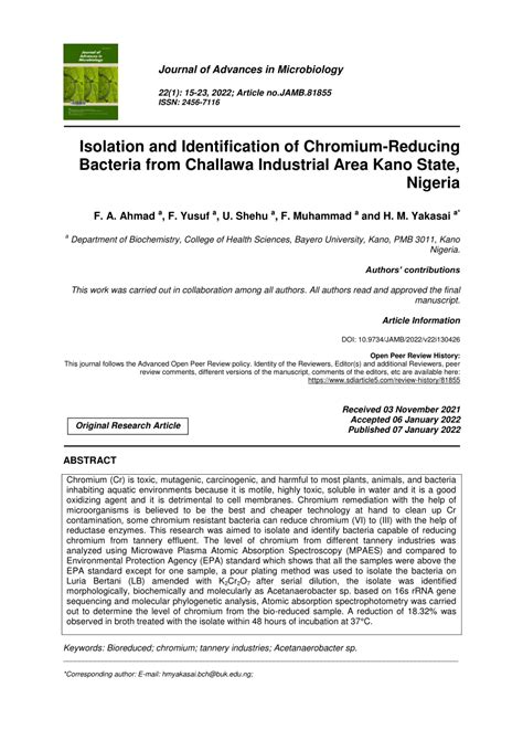 Pdf Isolation And Identification Of Chromium Reducing Bacteria From