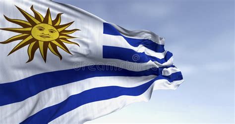 Uruguay National Flags Fluttering In The Wind On A Sunny Day Stock