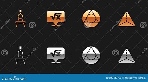 Set Drawing Compass Square Root Of X Glyph Triangle Math And Geometric Figure Tetrahedron Icon