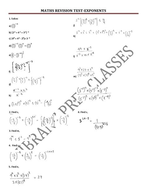 Exponents Questions Pdf