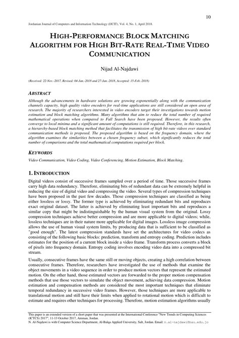 Pdf High Performance Block Matching Algorithm For High Bit Rate Real Time Video Communication