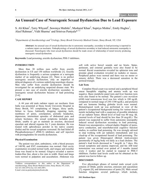 Pdf An Unusual Case Of Neurogenic Sexual Dysfunction Due To Lead Exposure