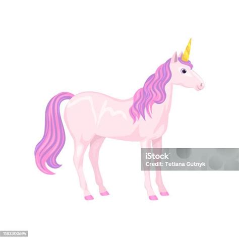 흰색 배경에 고립 된 유니콘 말 핑크 컬러의 귀여운 동화 캐릭터 만화 간단한 평면 스타일의 벡터 일러스트레이션입니다 0명에 대한 스톡 벡터 아트 및 기타 이미지 Istock