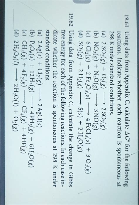 SOLVED 19 61 Using data from Appendix C calculate Δ G for the