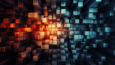 Abstract 3d Rendering Of Chaotic Cubes In Dark Space Futuristic