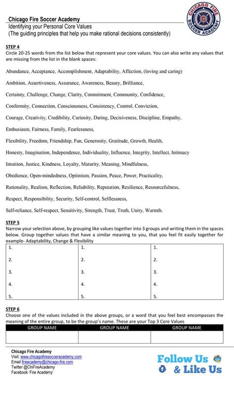 Free Printable Core Values Worksheets