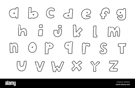 Fun Characters Black English Latin Abc Alphabet Font A To Z Vector Illustration In Hand Drawn