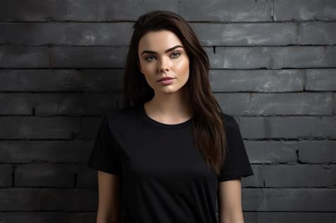 Premium Ai Image A Woman In A Black Shirt Stands In Front Of A Black