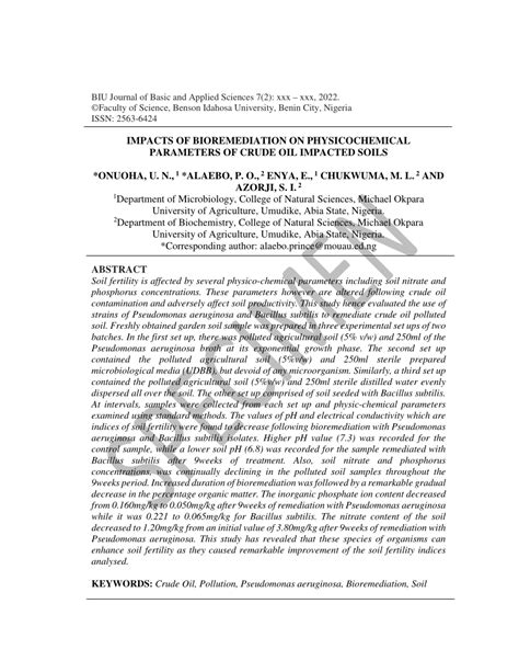 Pdf Impacts Of Bioremediation On Physicochemical Parameters Of Crude