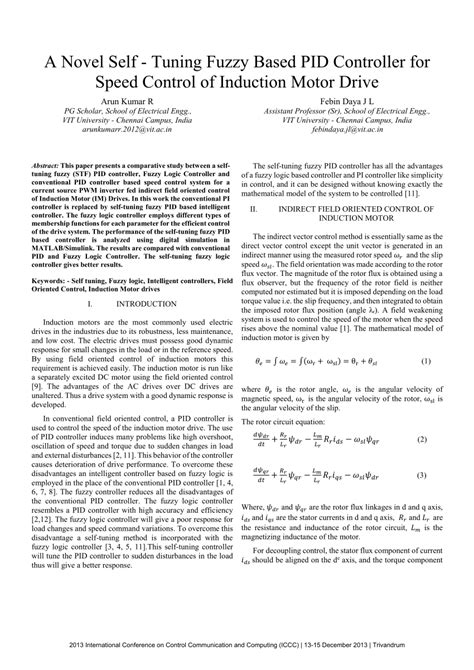 pdf a novel self tuning fuzzy based pid controller for speed control