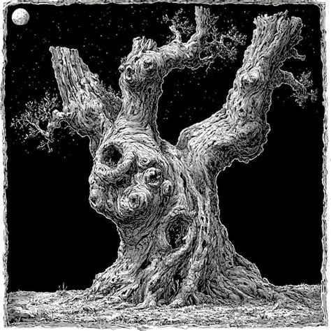 Twisted Ancient Tree Under A Night Sky Premium Ai Generated Image