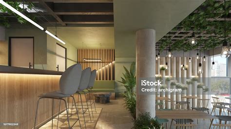 카페 레스토랑 인테리어 디자인 컴퓨터 생성 이미지입니다 건축 시각화 3d 렌더링 0명에 대한 스톡 사진 및 기타 이미지 Istock