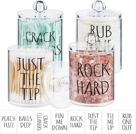 4 Pack Qtip Holder Dispenser With Lids And Labels Clear