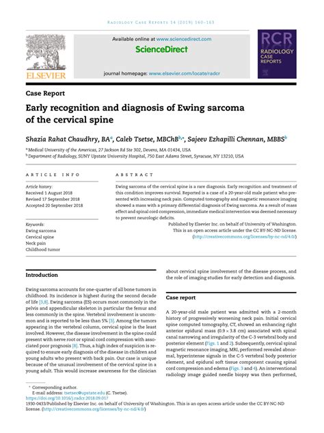 Pdf Early Recognition And Diagnosis Of Ewing Sarcoma Of The Cervical Spine