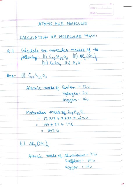 Numericals On Molecular Mass Class 9 Chemistry Stuvia US