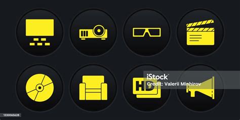 Cd 또는 Dvd 디스크 무비 클래퍼 시네마 의자 Hd 무비 테이프 프레임 3d 시네마 안경 미디어 프로젝터 메가폰 및 좌석