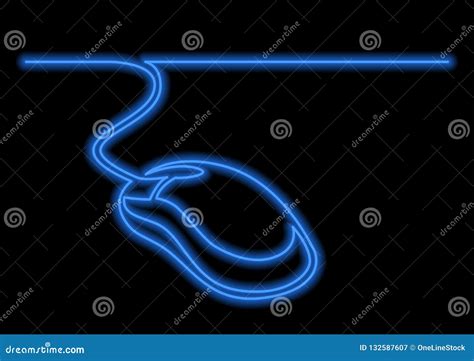 One Line Drawing Of Isolated Vector Object Wired Computer Mouse With Neon Vector Effect Stock