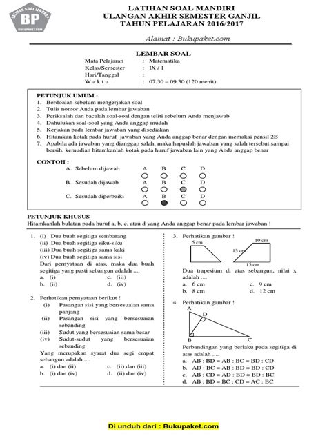 Soal Pat Matematika Kelas 9 Semester 2 Id