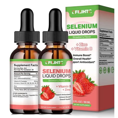 2 Pack Selenium Liquid Drops 200mcg Liquid Selenium Supplement With
