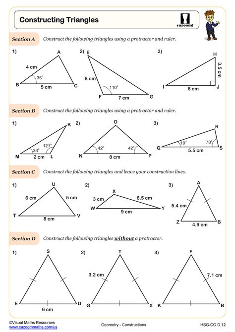 Constructing Triangles Worksheet Pdf Printable Geometry Worksheet Cazoom Math